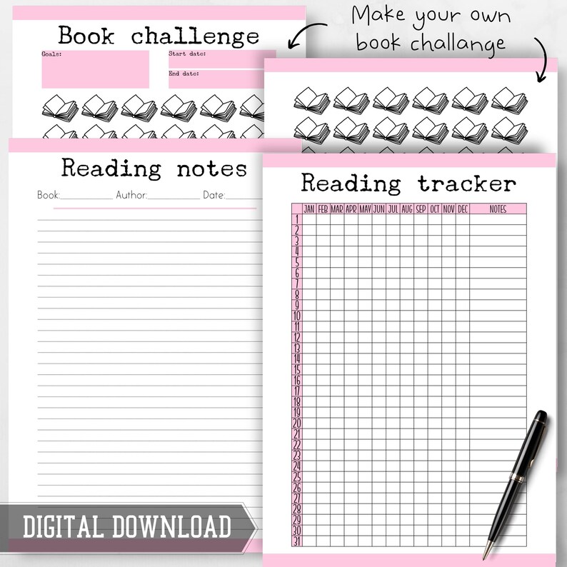 Book Reading Journal Printable Pink Reading Planner Bundle - Etsy