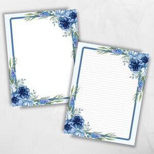 Blue Floral Stationery: Lined Writing Paper (digital Download) - Etsy