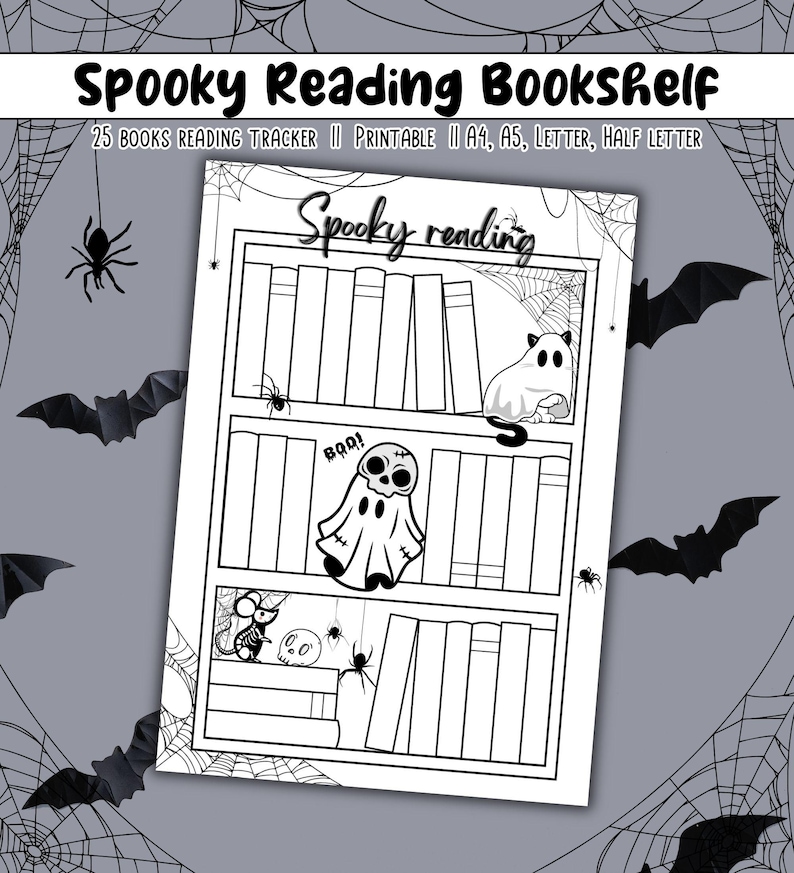 Spooky Bookshelf Reading Tracker: Fall Reading Challenge (PDF Download ...