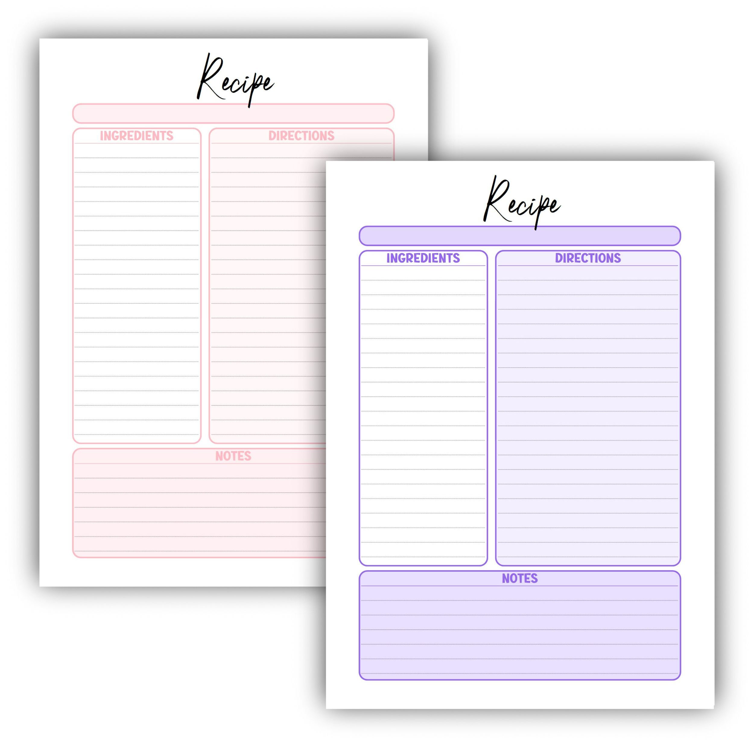 Recipe Template Printable Blank Recipe Page Cookbook - Etsy