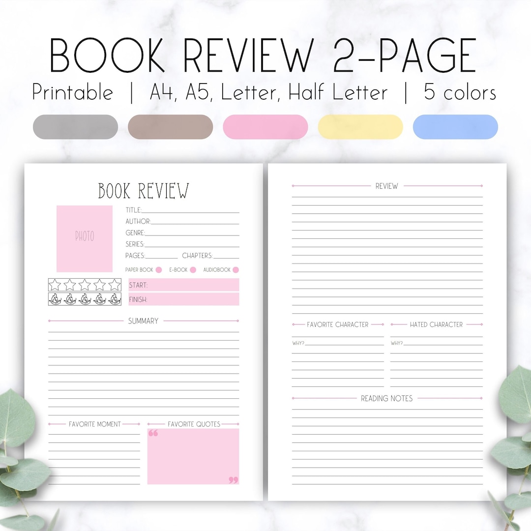 Printable Book Review Template: Reading Journal for Book Lovers ...