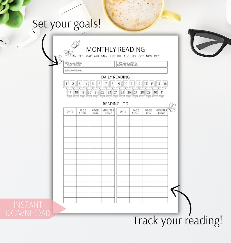 Printable Monthly Reading Tracker: A4, A5, Letter, Half Letter (digital ...