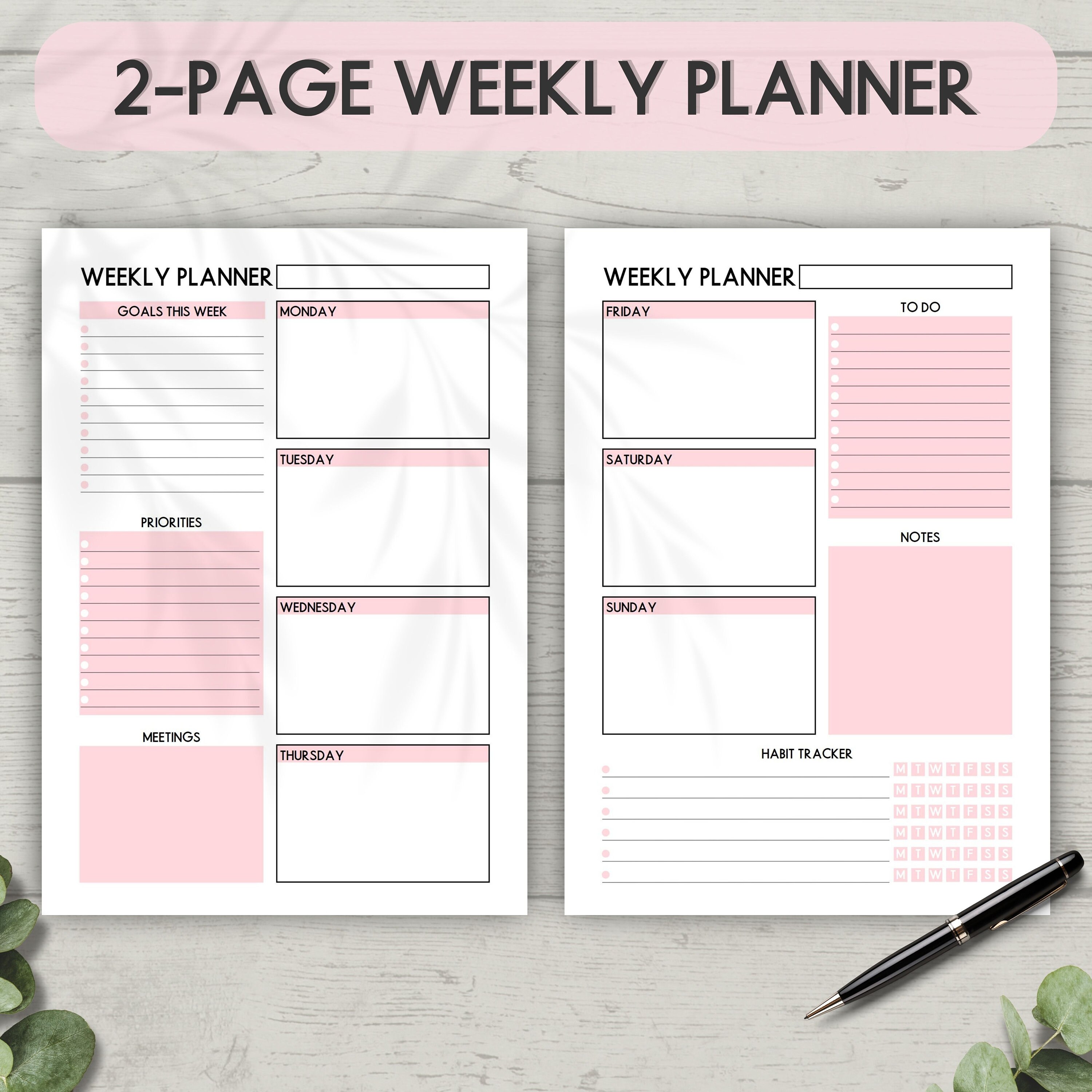 Pink Printable Planner Bundle: Daily, Weekly, Monthly (digital Download ...