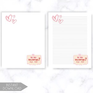 Valentine's Day Writing Paper, Stationery Printable, Lined Notes Pages ...