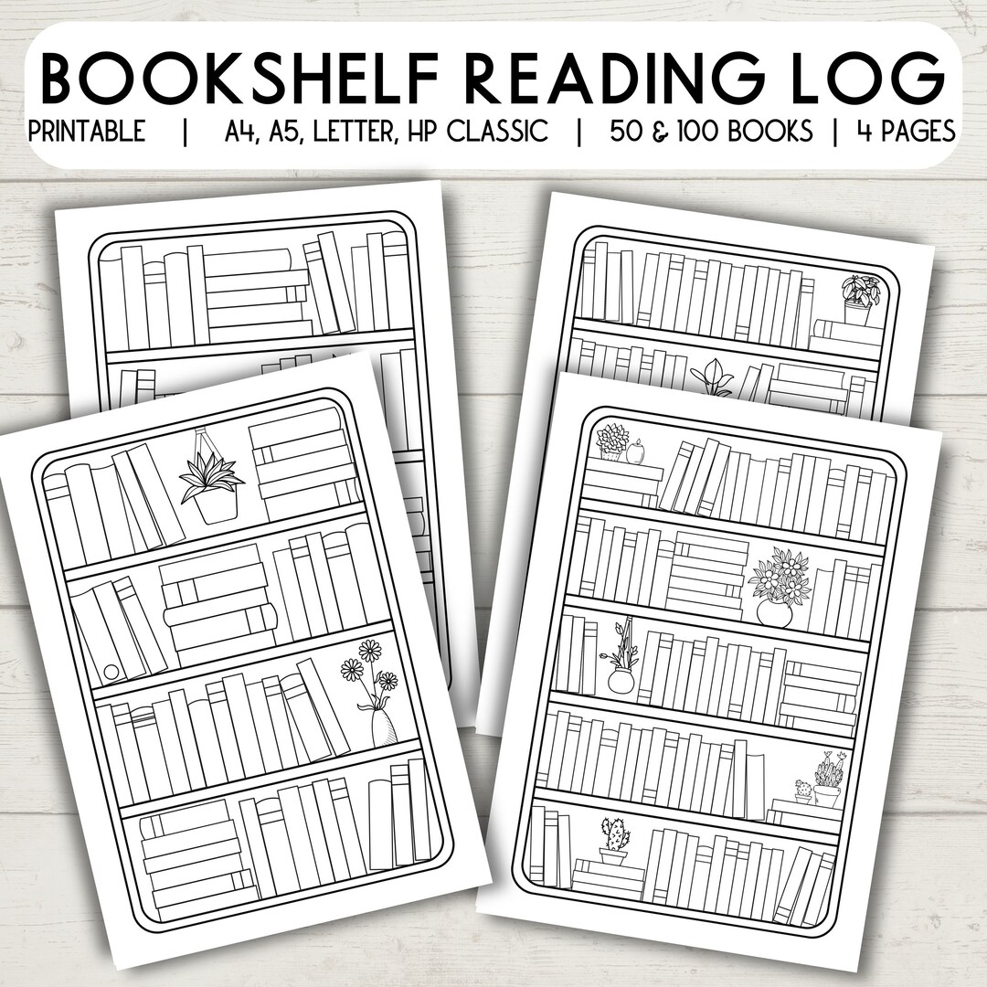 Bookshelf Reading Log Printable: 50 & 100 Book Challenge (digital ...