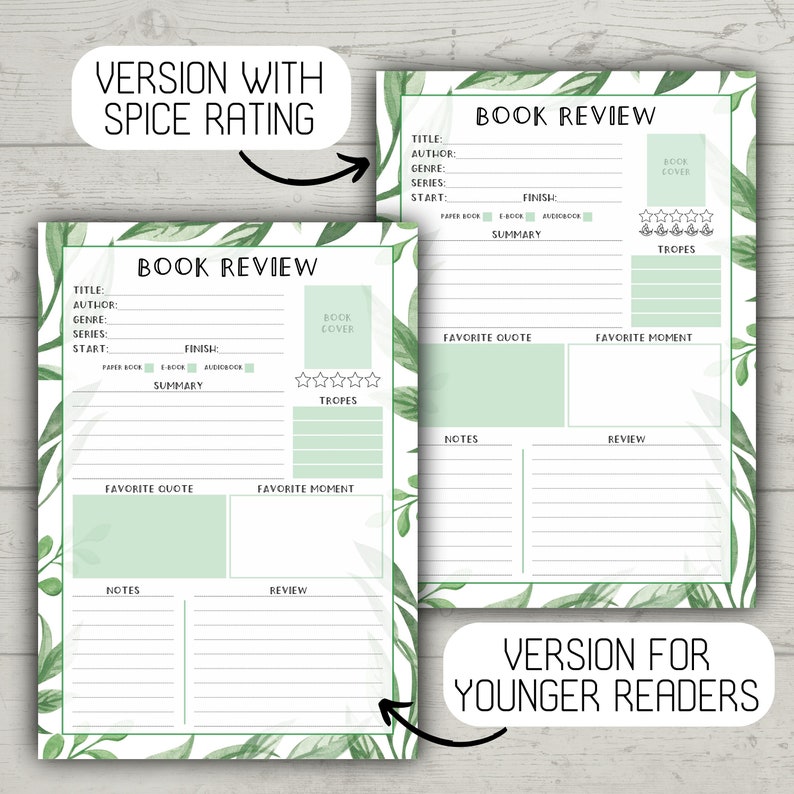 Spring Book Review Template: Reading Journal Printable (PDF) - Etsy