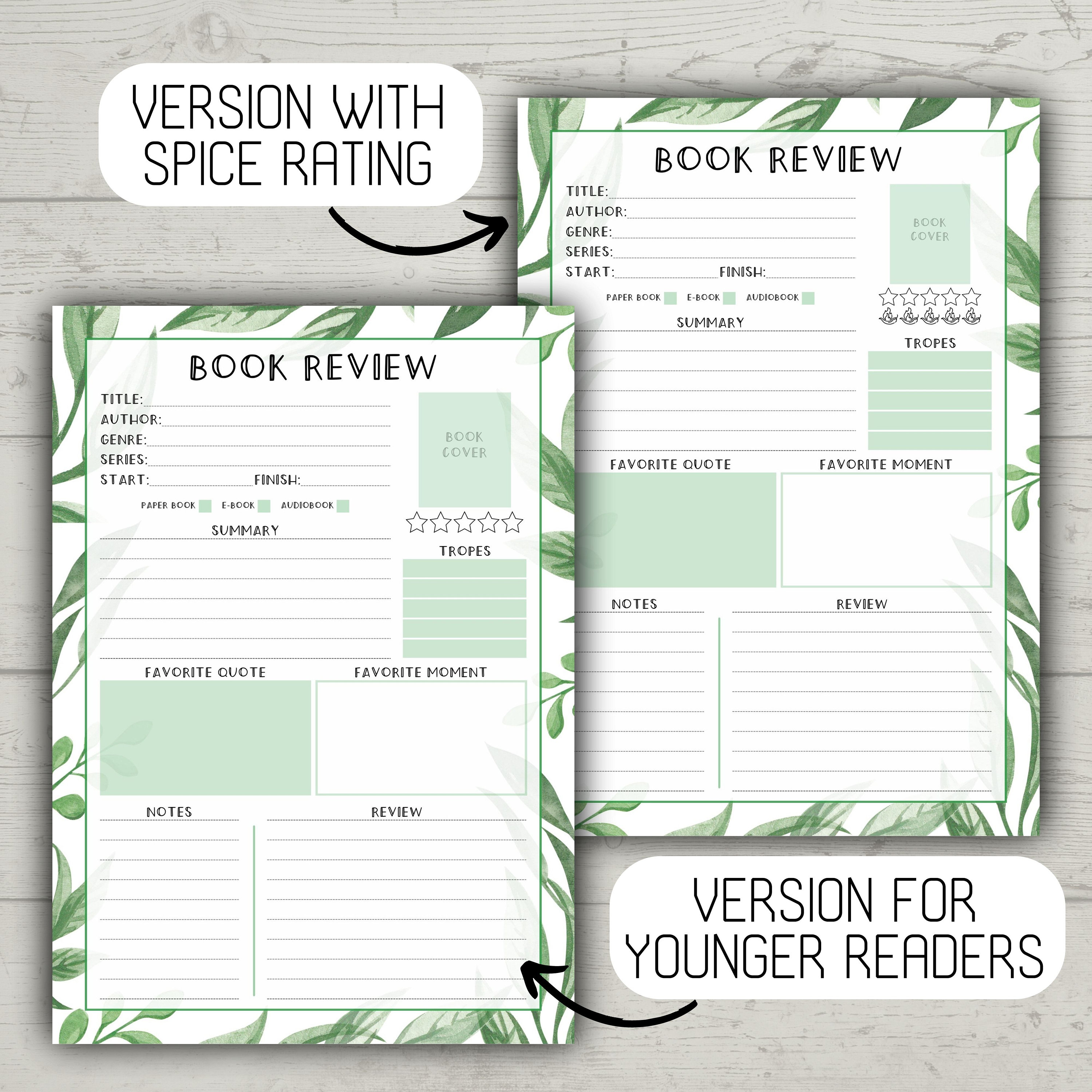 Printable Book Review Template Spring Reading Tracker - Etsy