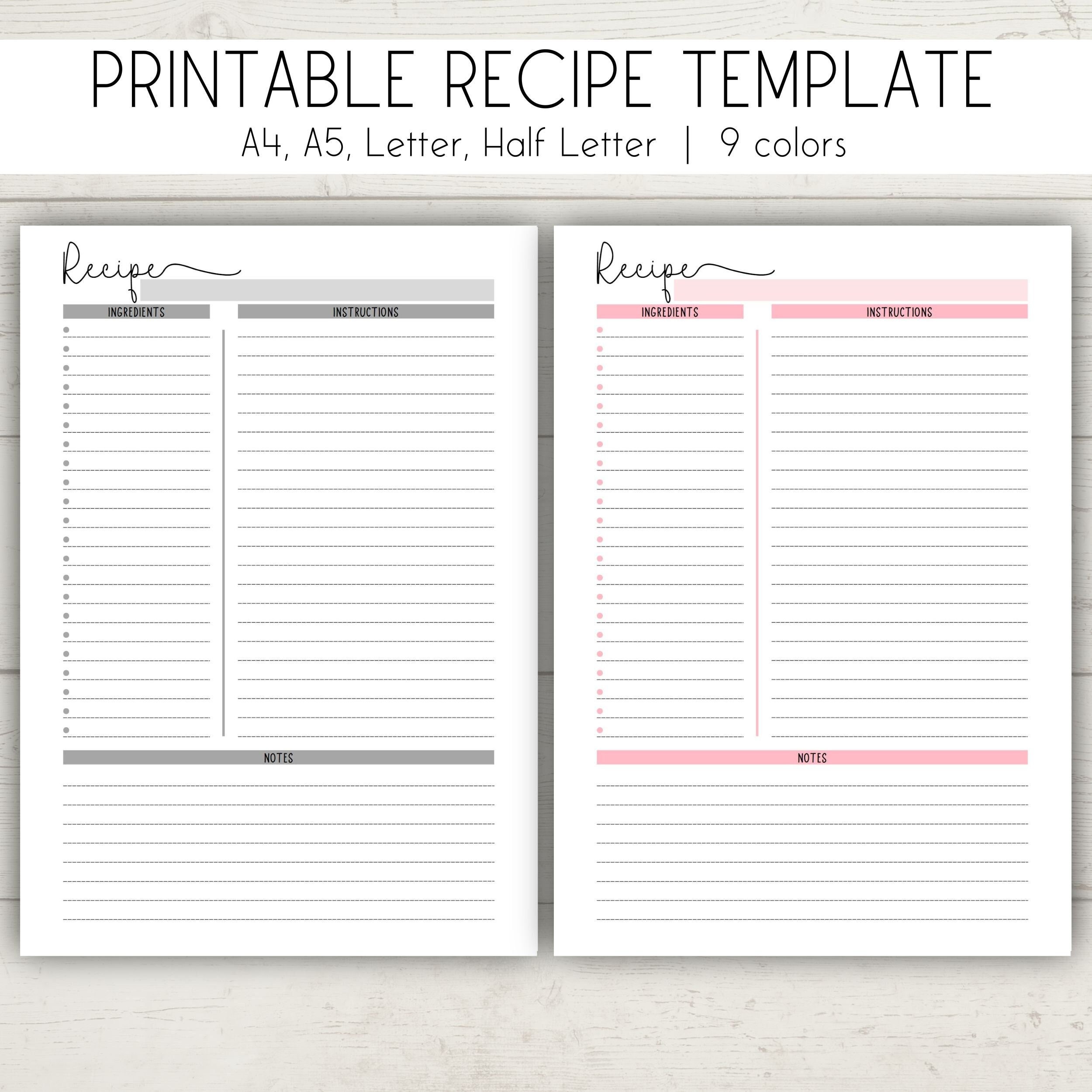 Full Page Recipe Template Download
