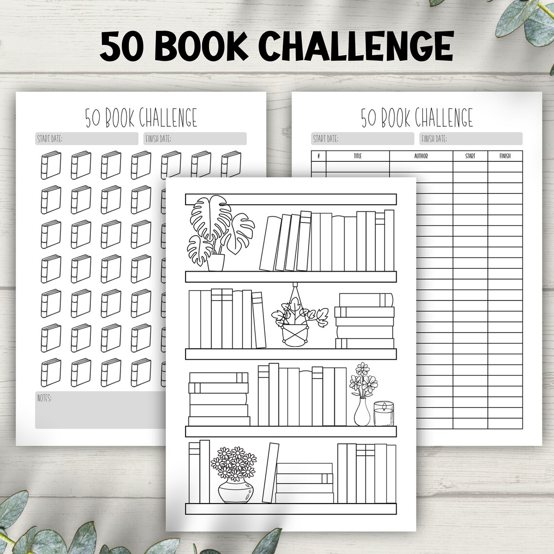 Book Challenge Printable Book Tracker Bookshelf 25 50 100 Etsy