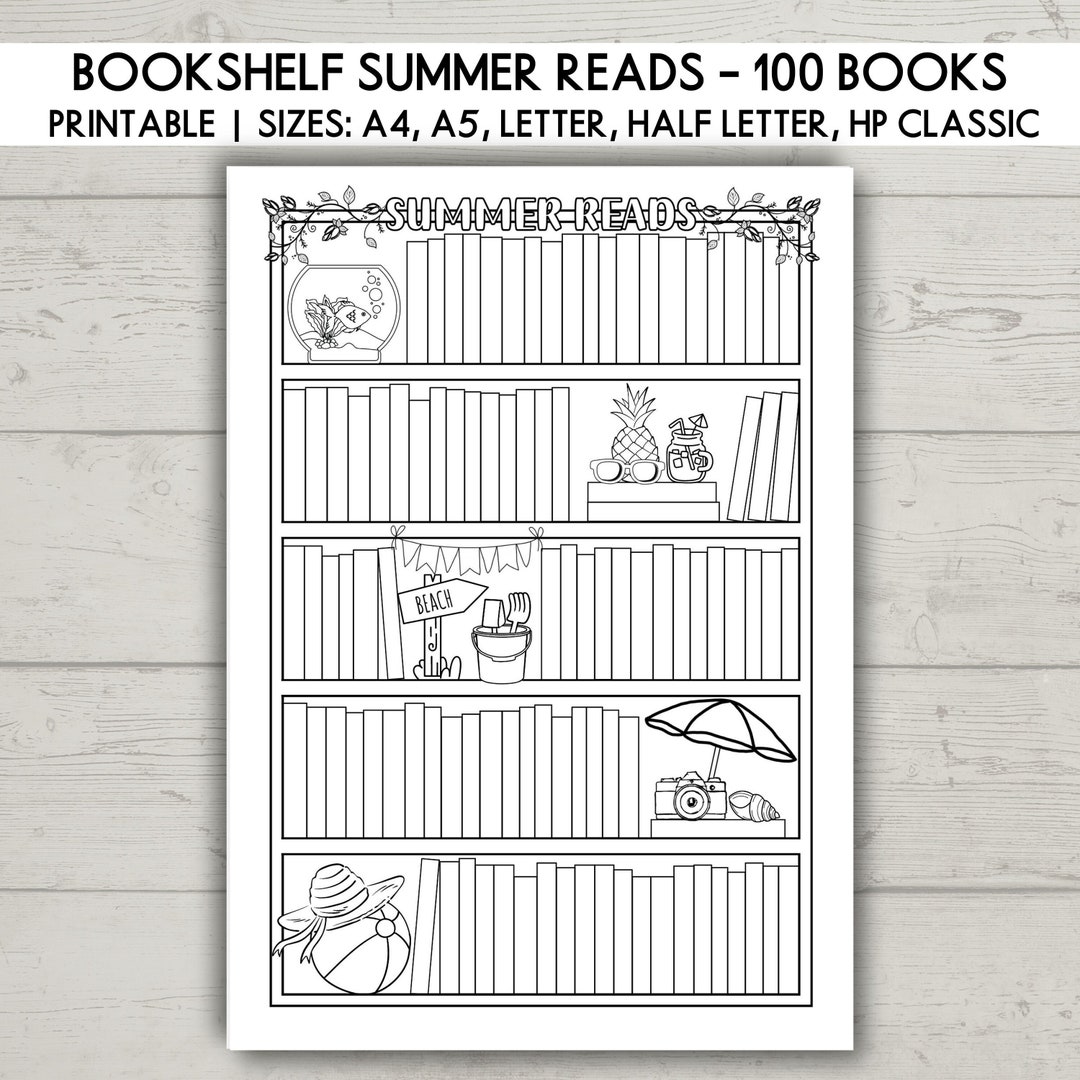 Printable Bookshelf Reading Tracker: Summer Reads 100 Books (A4 A5 ...