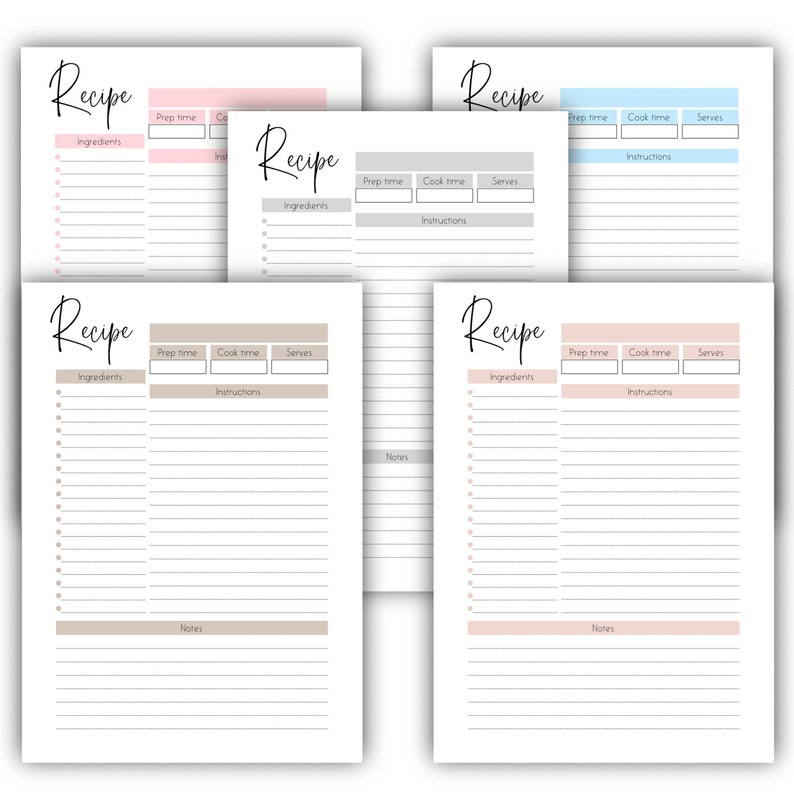 Recipe Template Printable Blank Recipe Page Cookbook - Etsy