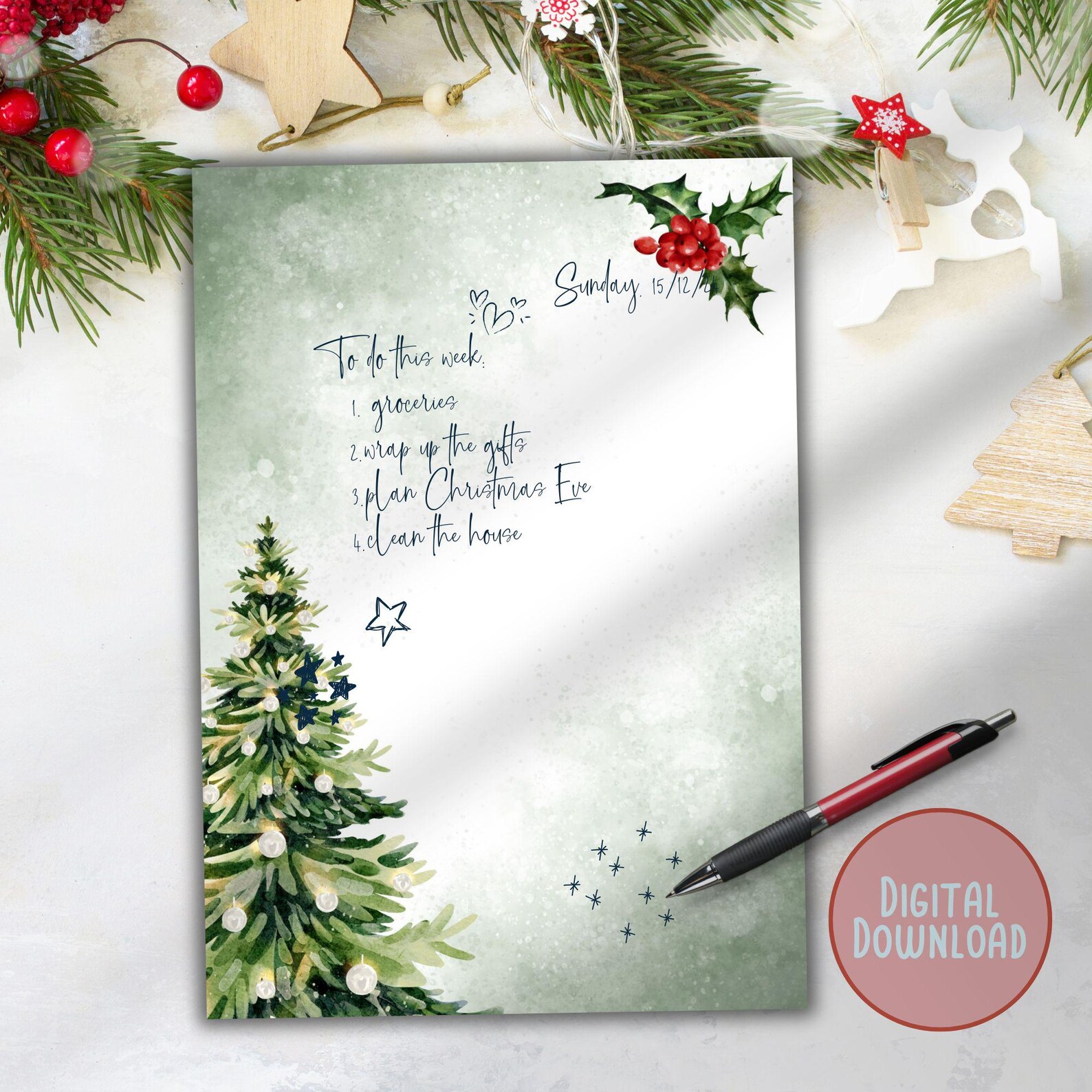 Christmas Stationery Printable: Lined & Blank Notes Pages (digital ...