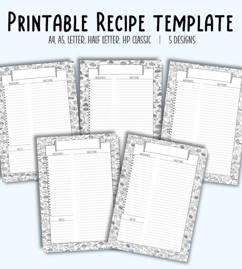 Recipe Template Printable Blank Recipe Page Recipe Sheet A4 - Etsy