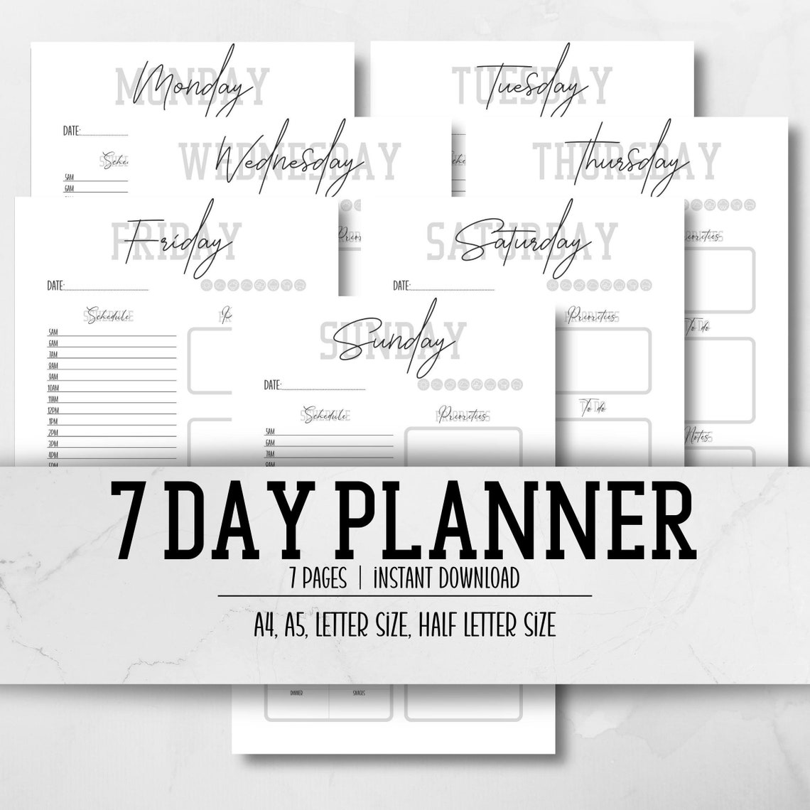 Printable Daily Planner 7 Day Printable Planner Personal - Etsy