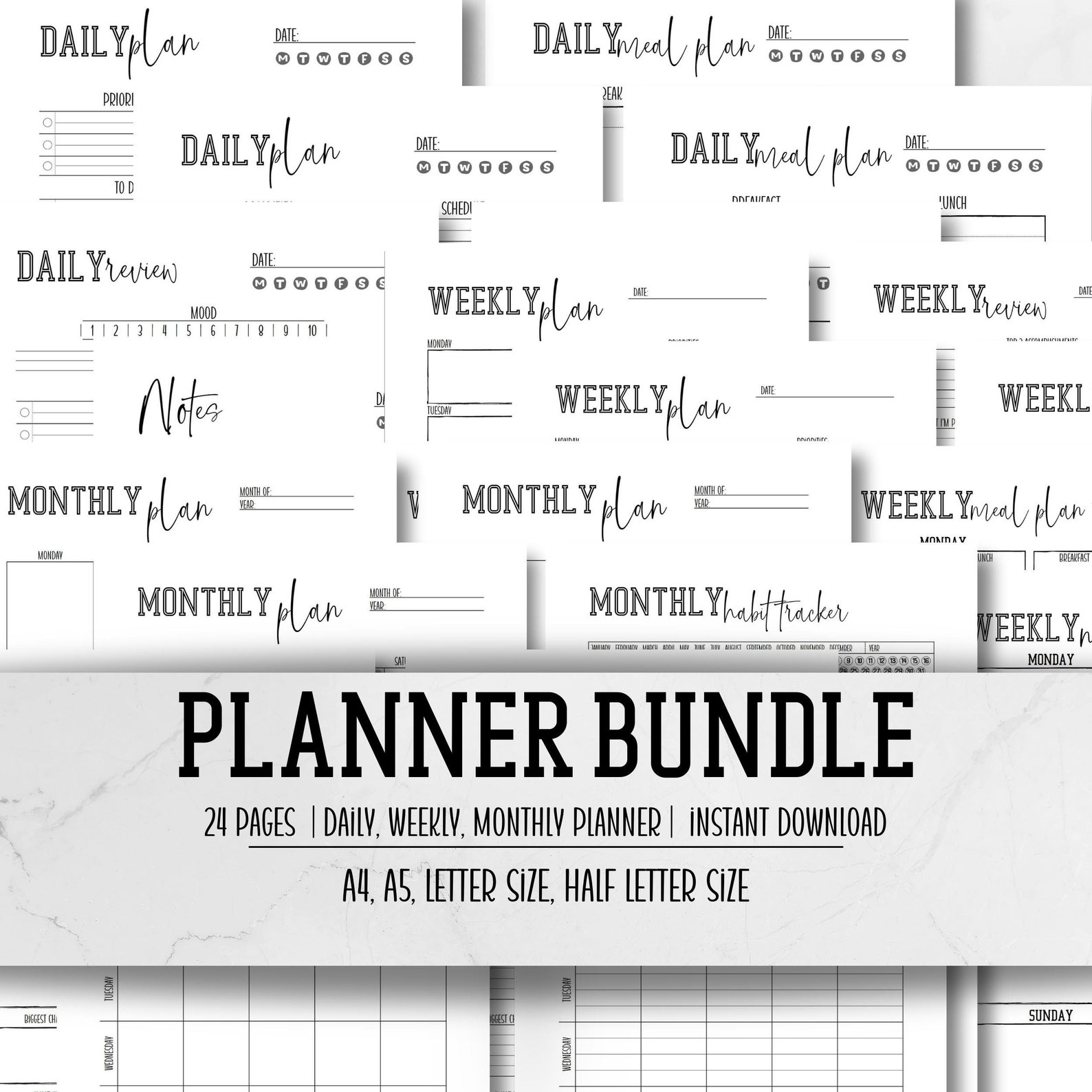 Planner Bundle Printable Daily Planner Weekly Planner Monthly - Etsy