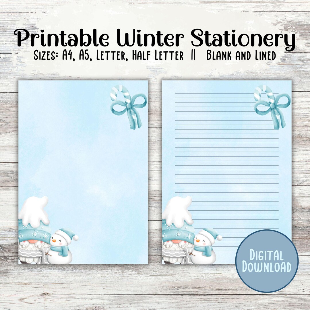 Printable Winter Stationery, Winter Writing Paper, Watercolor Winter ...