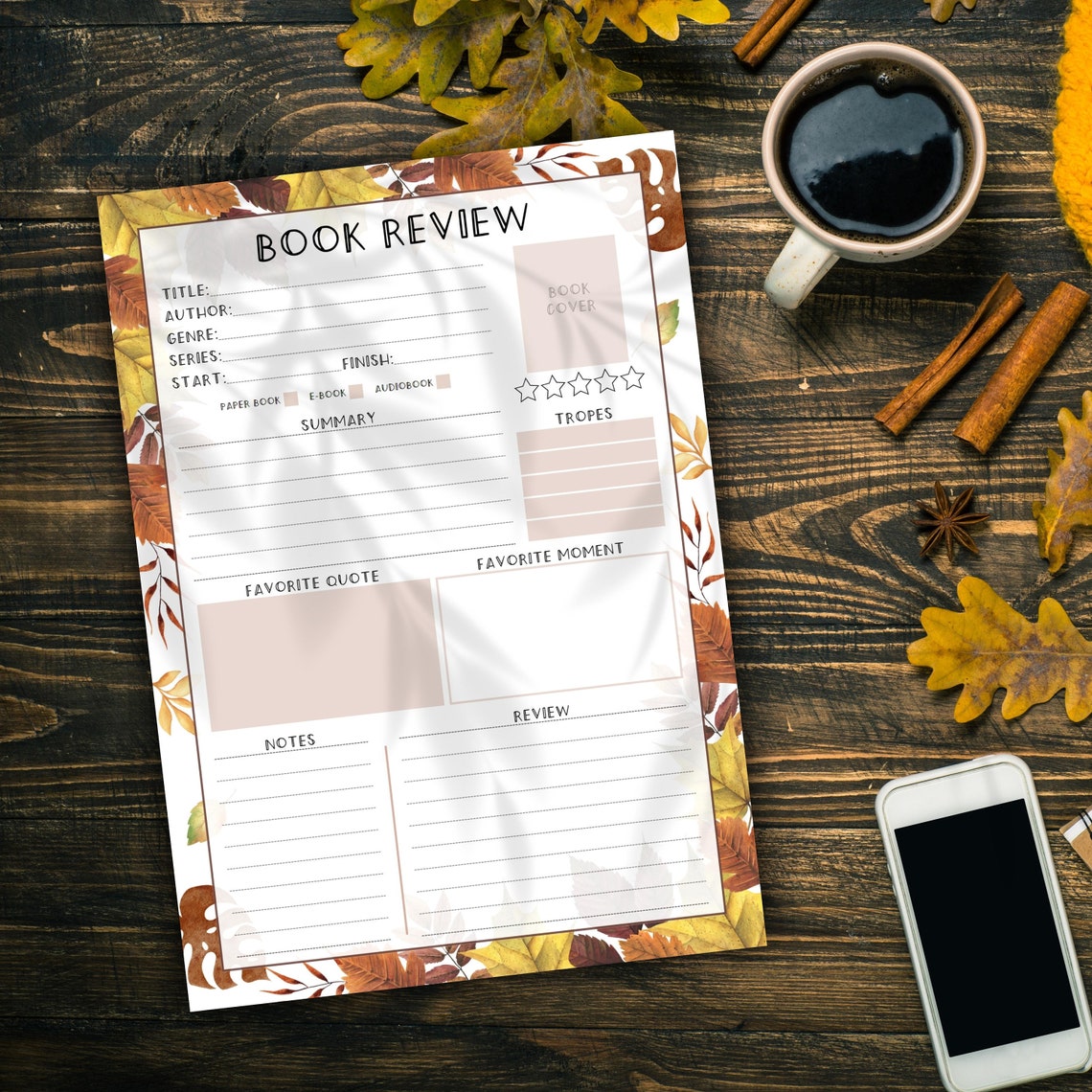Printable Book Review Template Fall Reading Tracker - Etsy