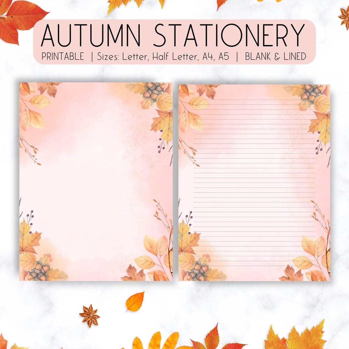 Autumn Stationery Printable Autumn Writing Paper Watercolor - Etsy