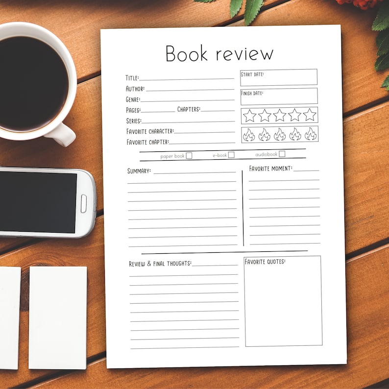 Book Review Template Simple Book Review Printable A4 A5 - Etsy UK