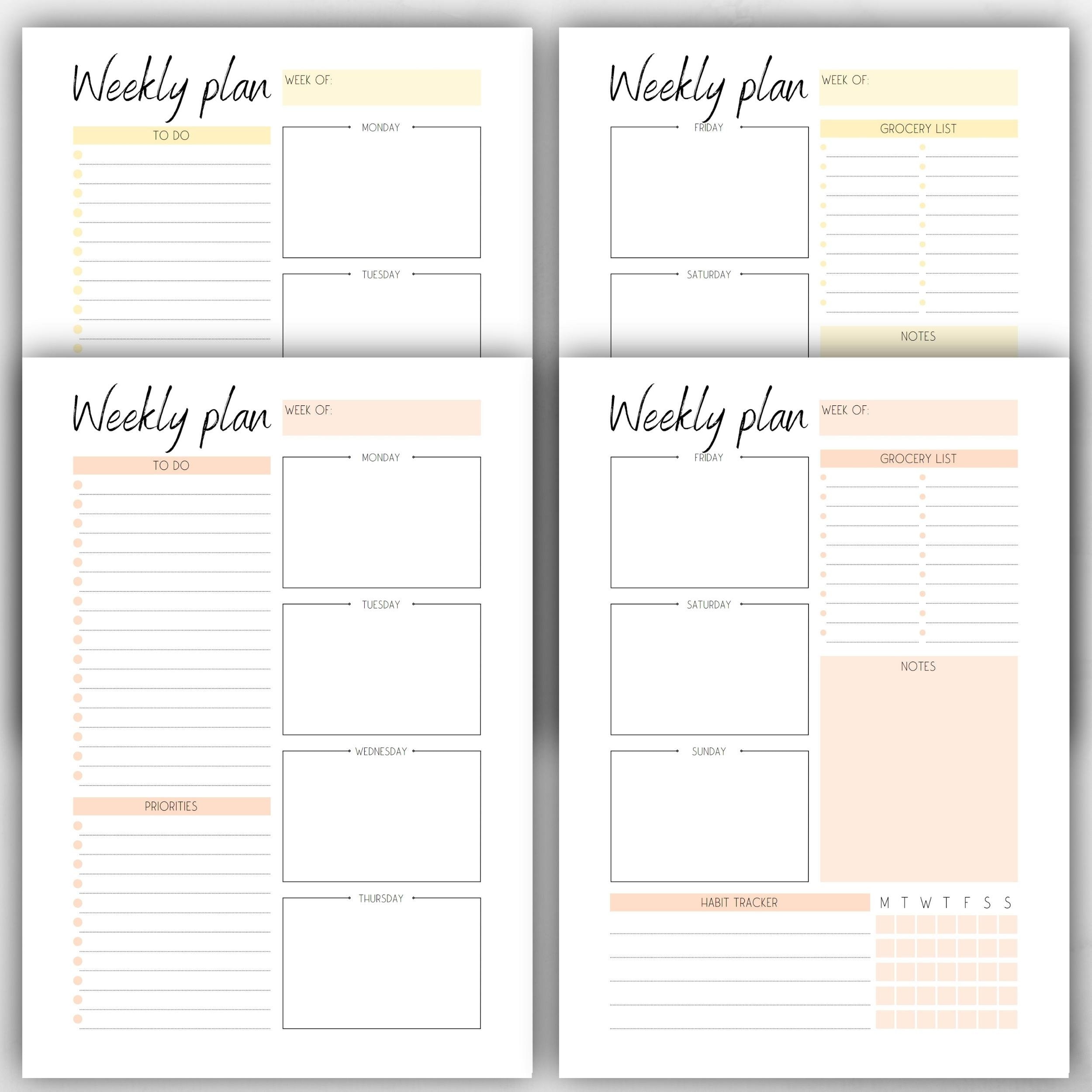 Colorful Weekly Planner Printable: Week on 2 Pages (A4 A5) - Etsy