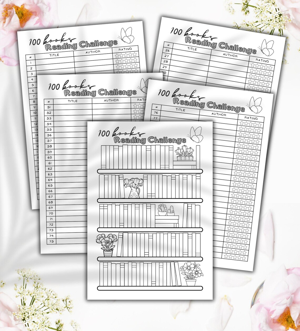 Bookshelf Reading Challenge Printable: Book Tracker With Rating (PDF ...