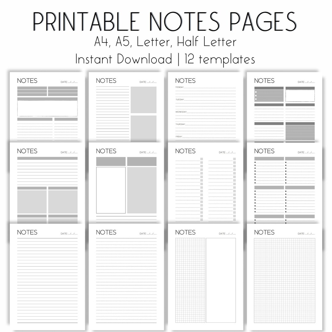 Notes Pages Printable, Lined Notes Pages , Notes Planner Study Note ...