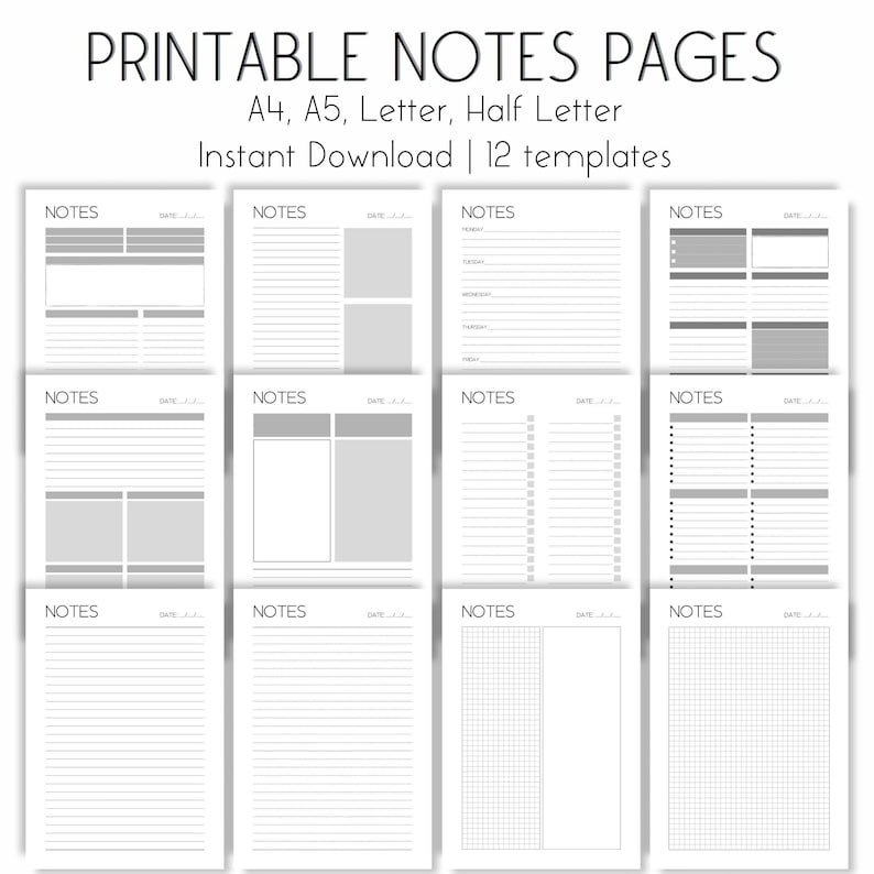 Notes Pages Printable Lined Notes Pages Notes Planner Study - Etsy