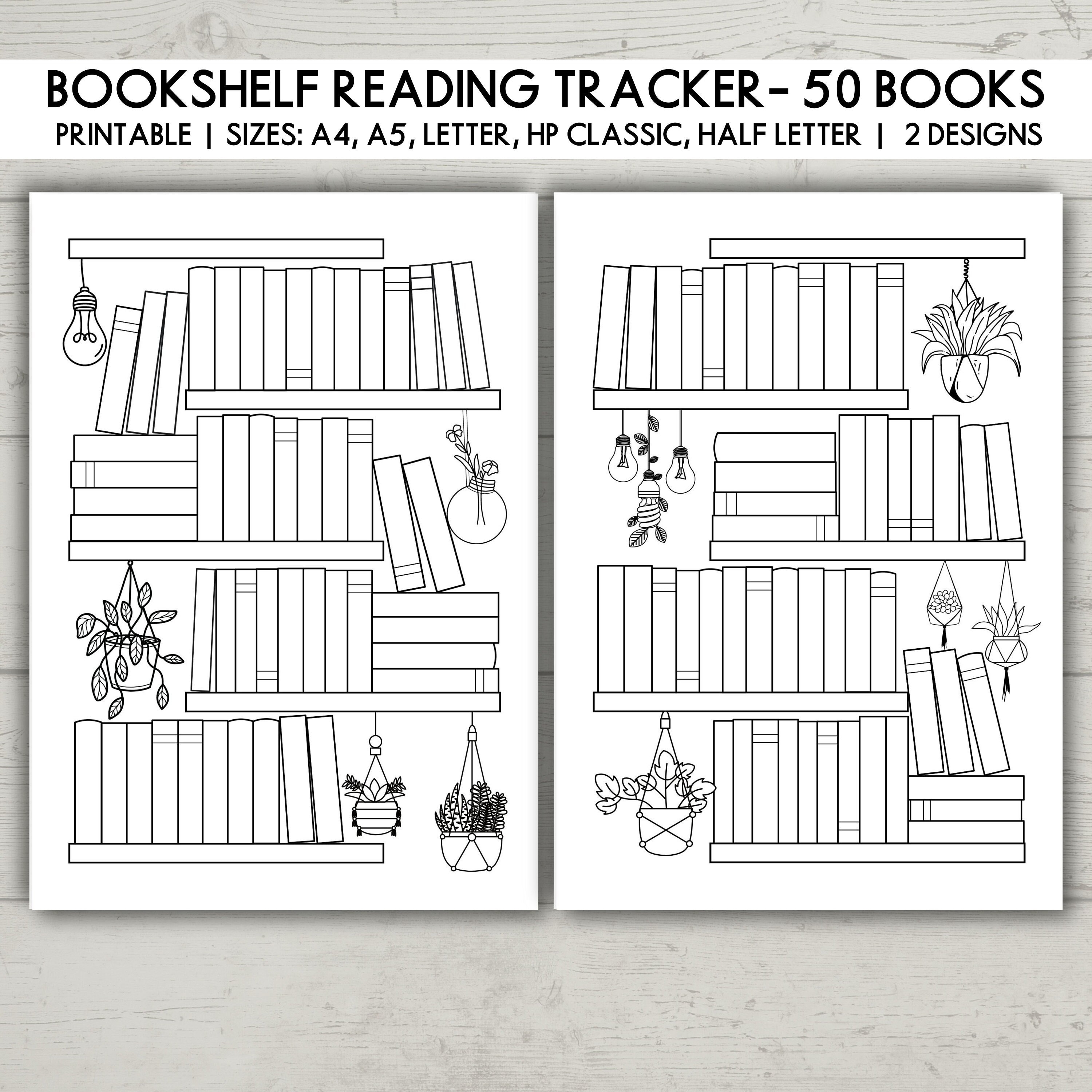 50 Bookshelf Reading Tracker Printable Reading Log A4 A5 - Etsy Australia