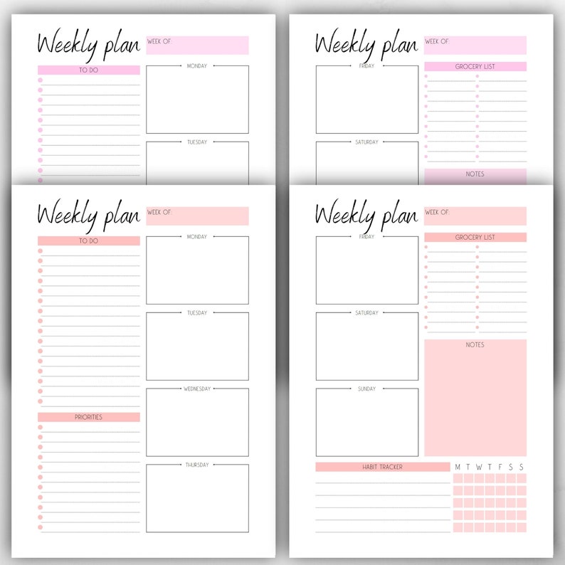 Colorful Weekly Planner Printable: Week on 2 Pages (A4 A5) - Etsy