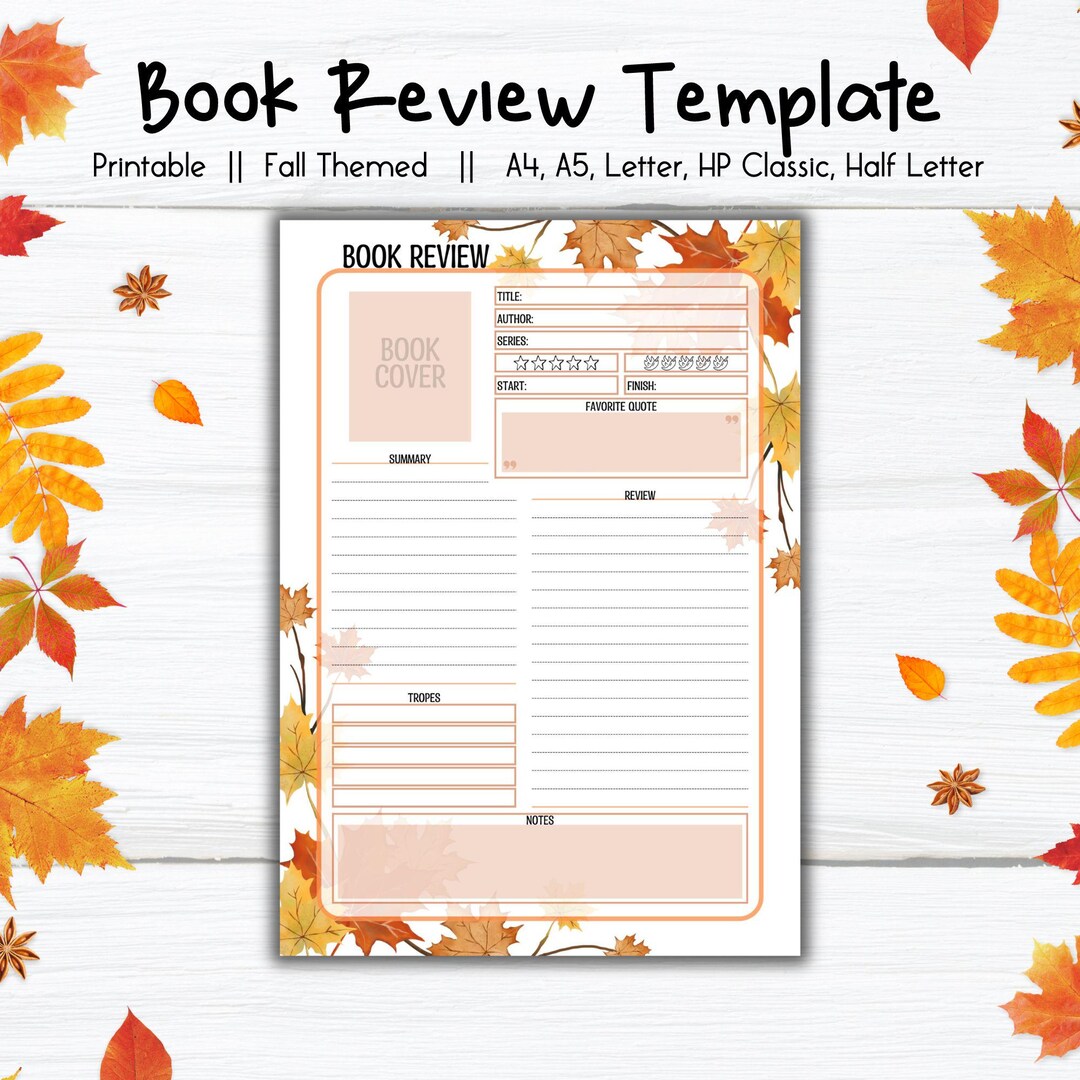 Printable Book Review Template, Fall Reading Tracker, Printable Reading ...
