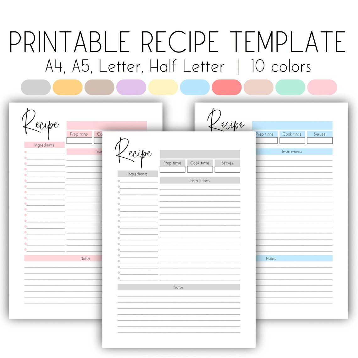 Recipe Template Printable Blank Recipe Page Cookbook - Etsy UK