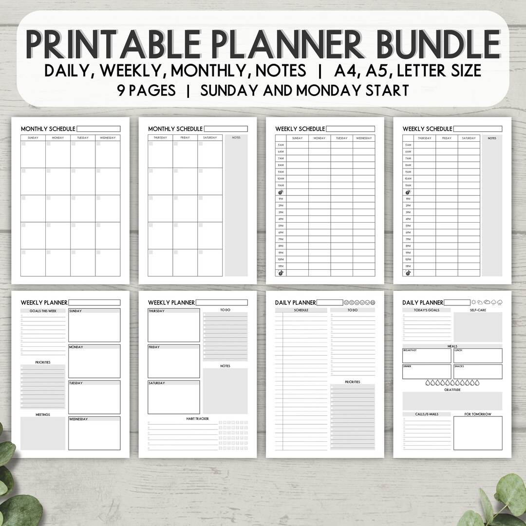 Planner Bundle Printable, Daily Planner, Weekly Planner, Monthly ...