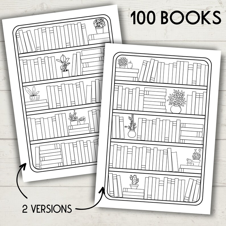 Bookshelf Reading Log Printable: 50 & 100 Book Challenge (digital ...