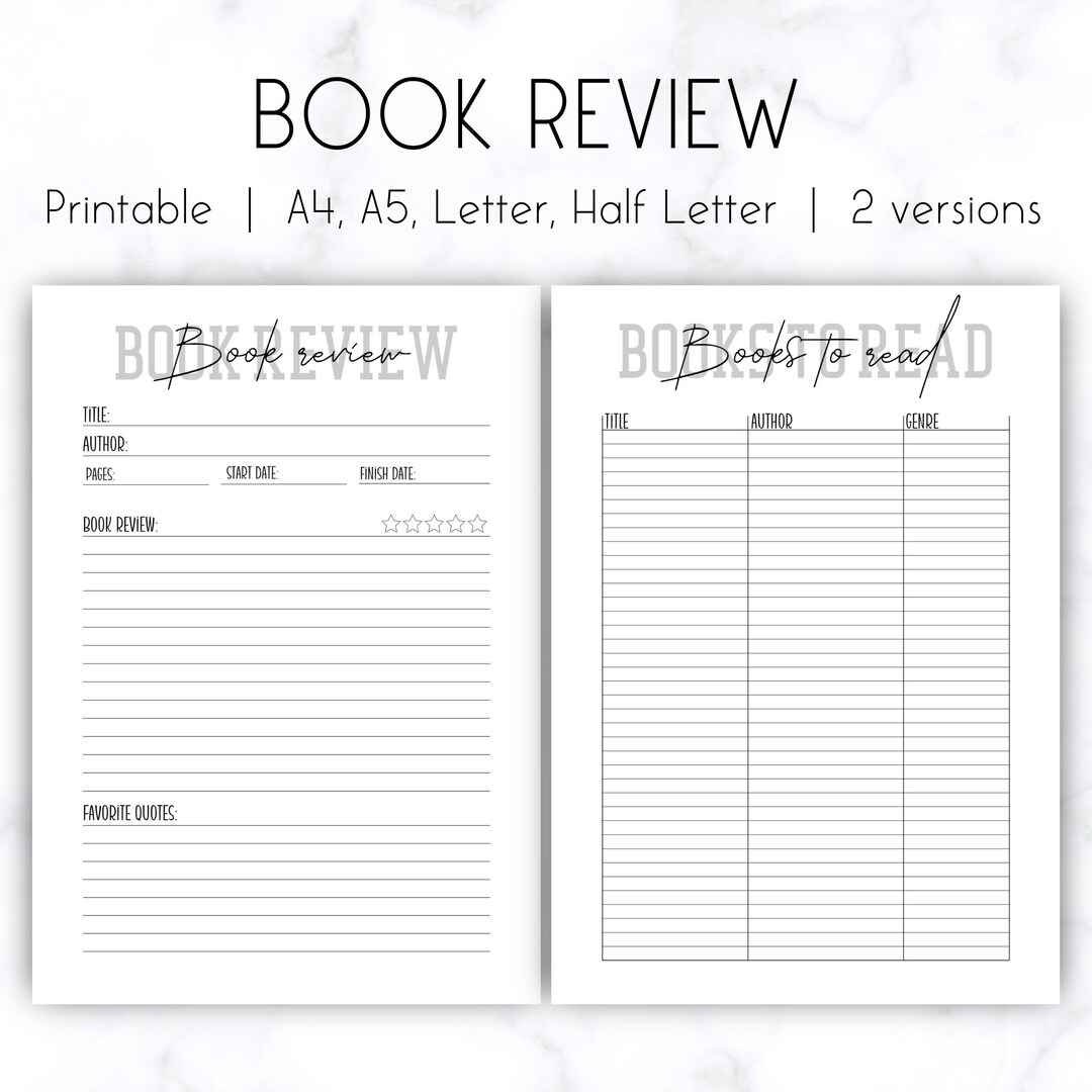Book Review Printable, Books to Read List, Instant Download Book Review ...