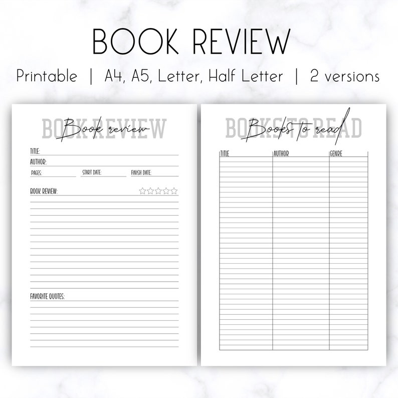 Book Review Printable Books to Read List Instant Download - Etsy