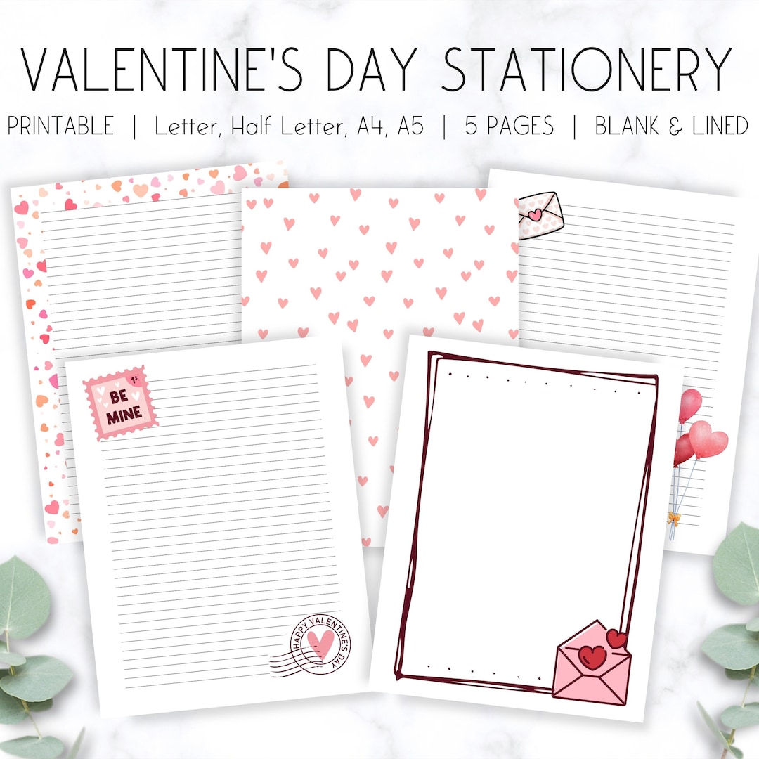 Valentine's Day Stationery Paper Printable, Writing Paper, Romantic ...