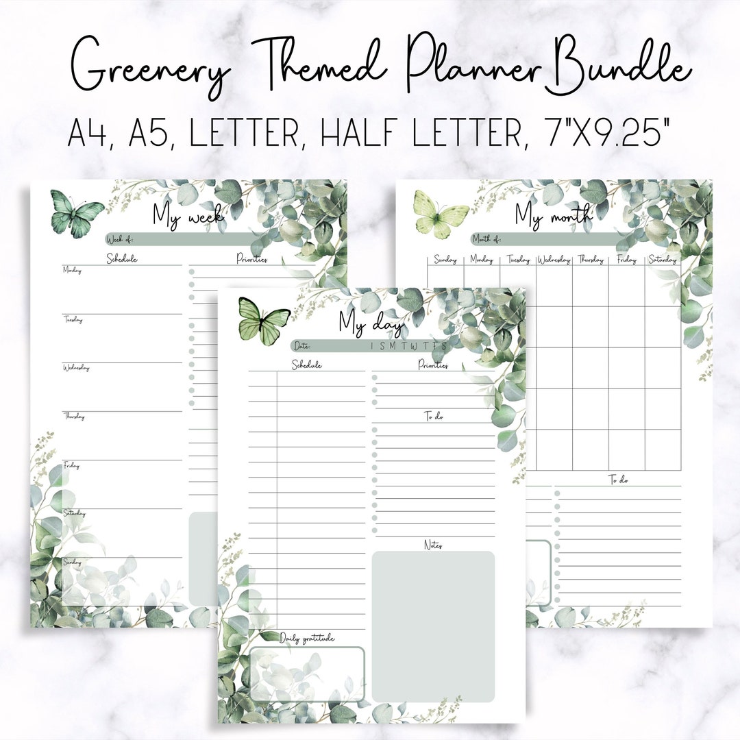 Printable Planner Bundle, Greenery Themed Planner Printable, Daily Plan ...