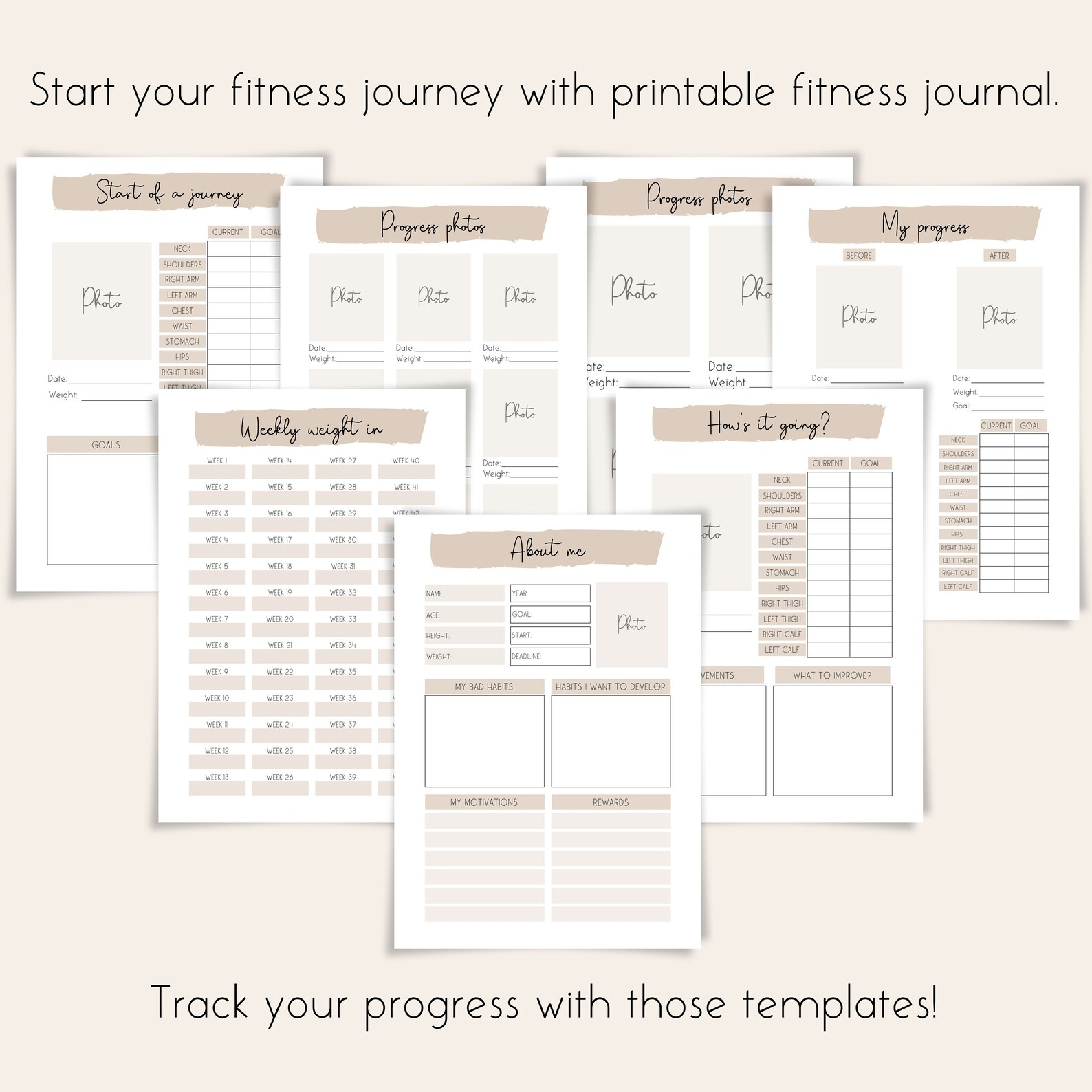 Weight Loss Journal Printable Beige Fitness Planner Weight - Etsy