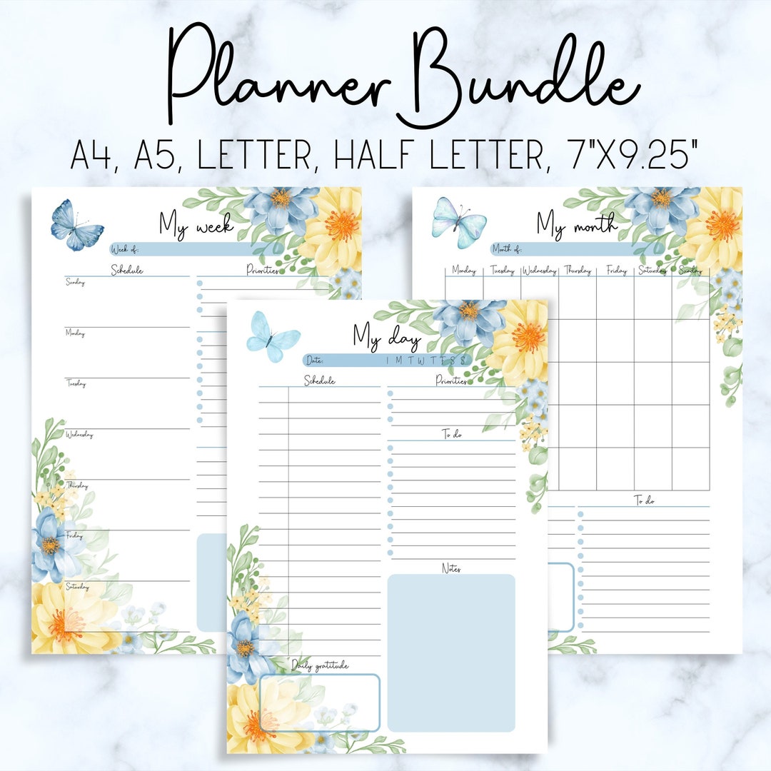 Printable Planner Bundle, Flower Themed Planner Printable, Daily Plan ...