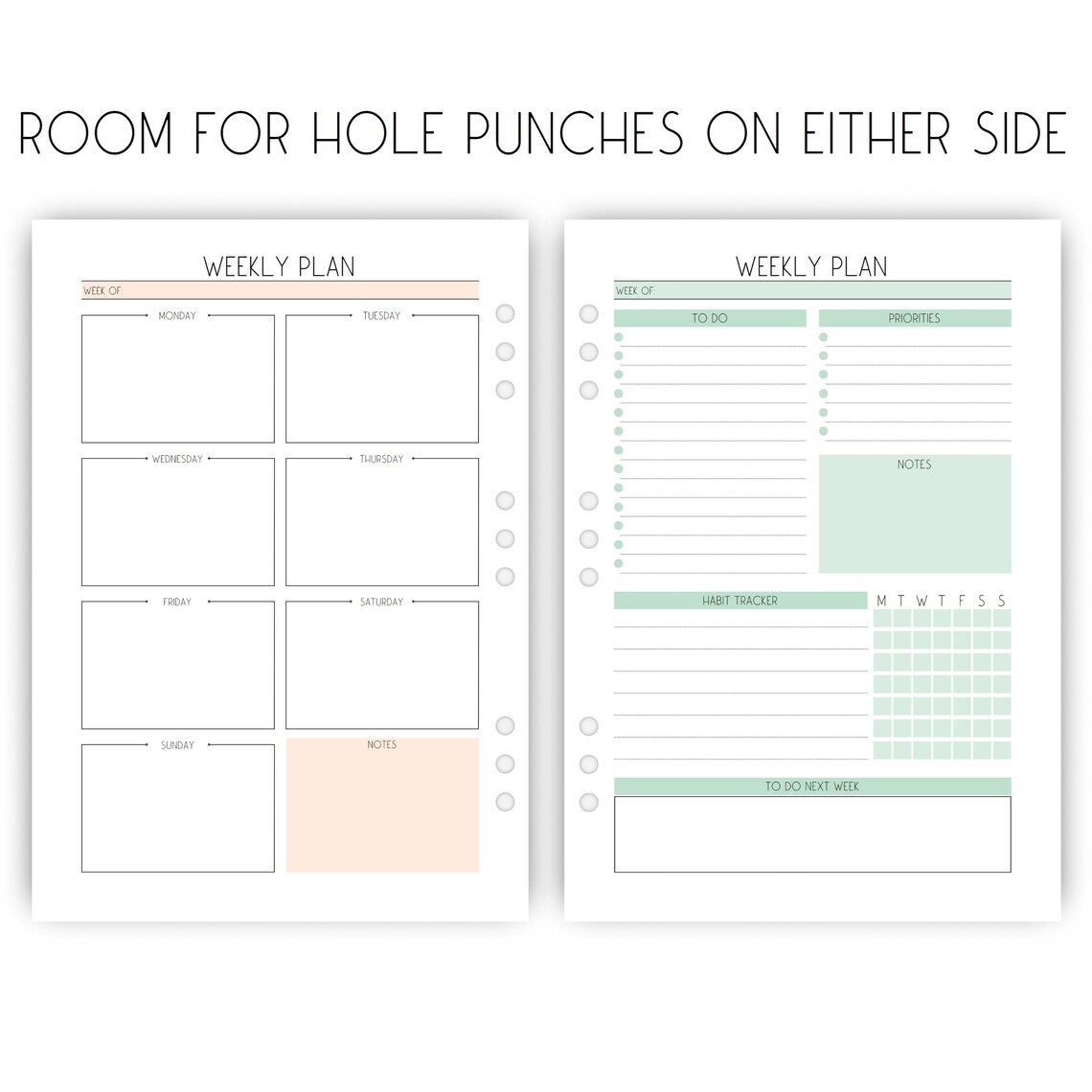 Weekly Plan Printable Week on 2 Pages Colorful Weekly - Etsy