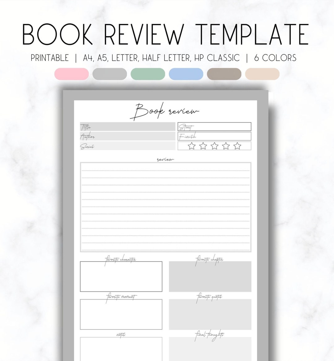 Printable Book Review Template Colorful Book Review Cute - Etsy