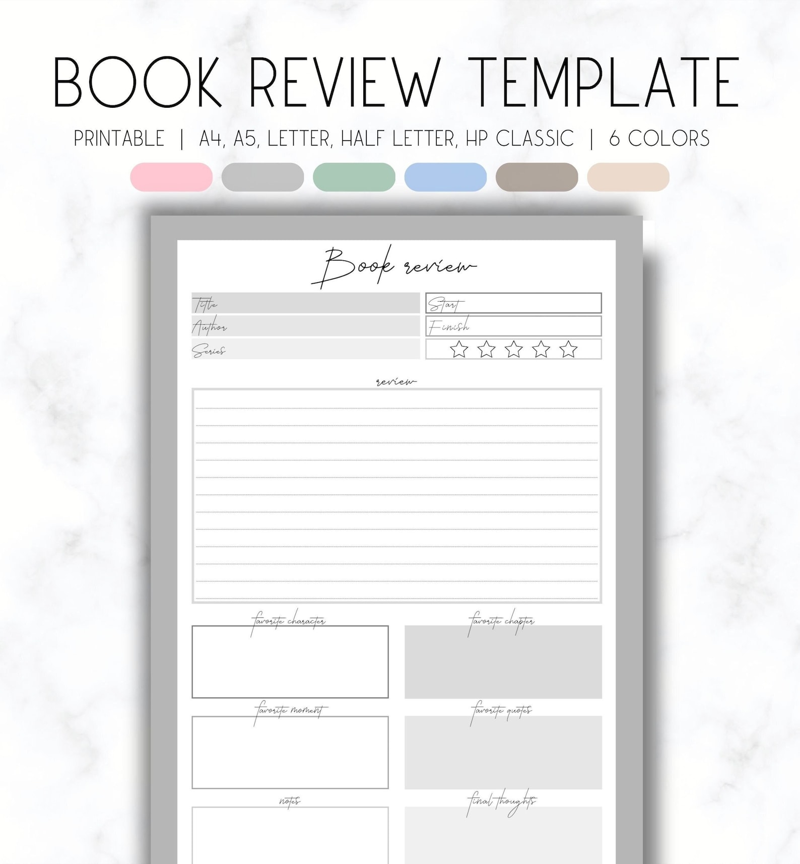 Printable Book Review Template Colorful Book Review Cute - Etsy