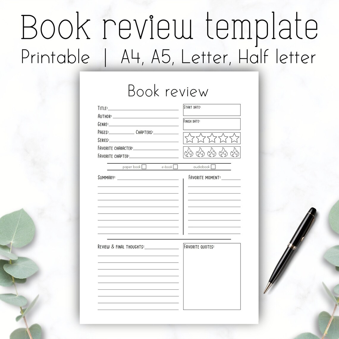 Book Review Template Simple Book Review Printable A4 A5 Etsy Book Review Template Simple Book Review Printable A4 A5 Etsy