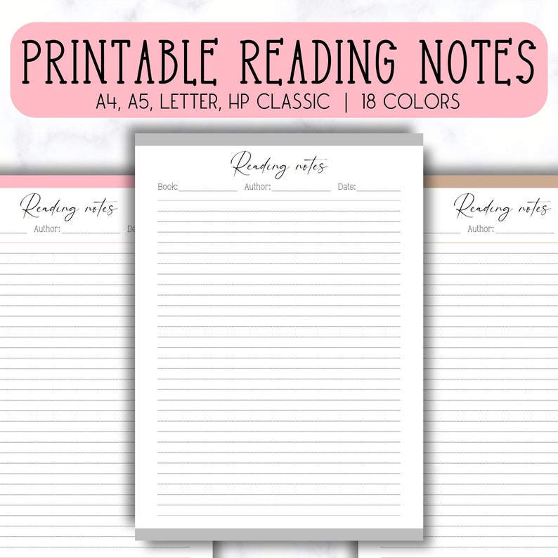 Printable Reading Notes Template: Lined Colorful Pages (digital ...