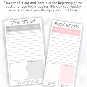 Book Review Bookmarks Printable: Reading Log, Tracker (PDF) - Etsy