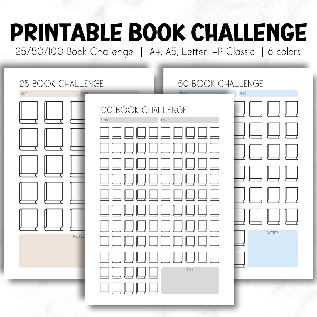 Book Challenge Printable, Book Tracker, 25/50/100 Book Challenge ...