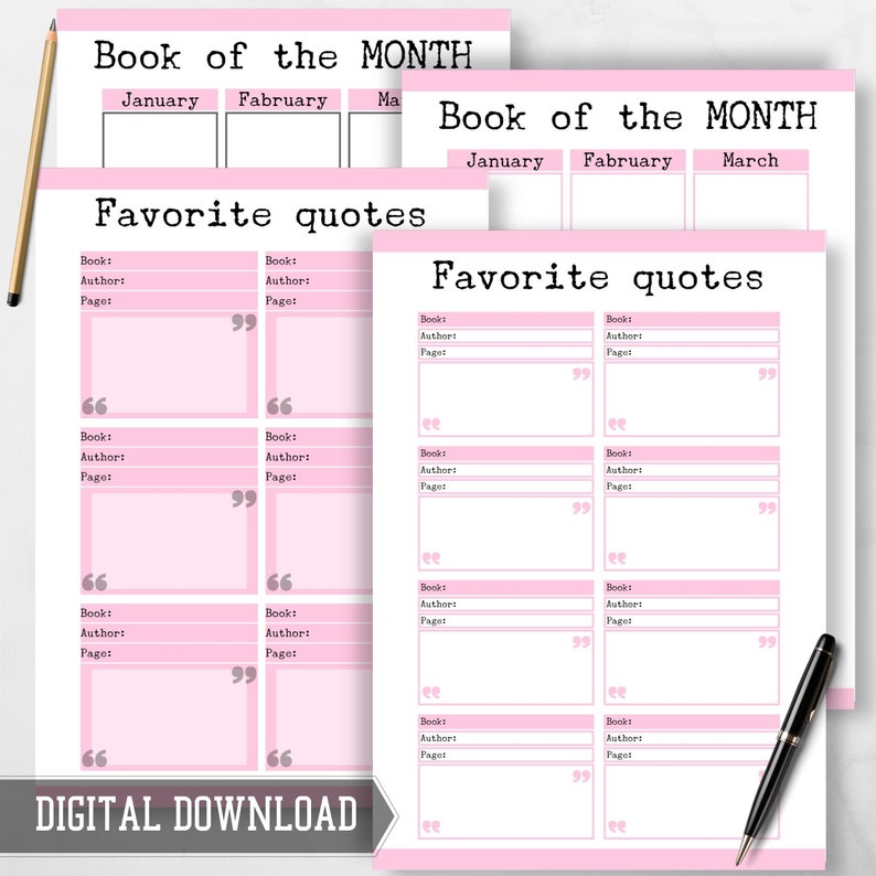 Book Reading Journal Printable Pink Reading Planner Bundle - Etsy