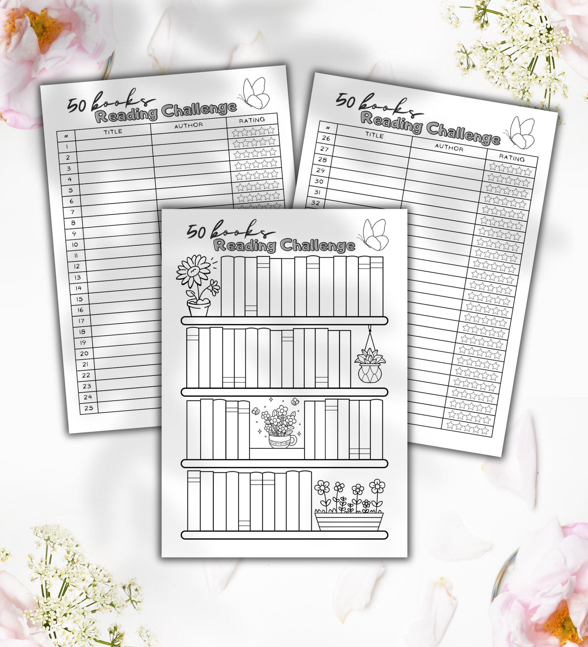 Bookshelf Reading Challenge Printable: Book Tracker With Rating (PDF ...