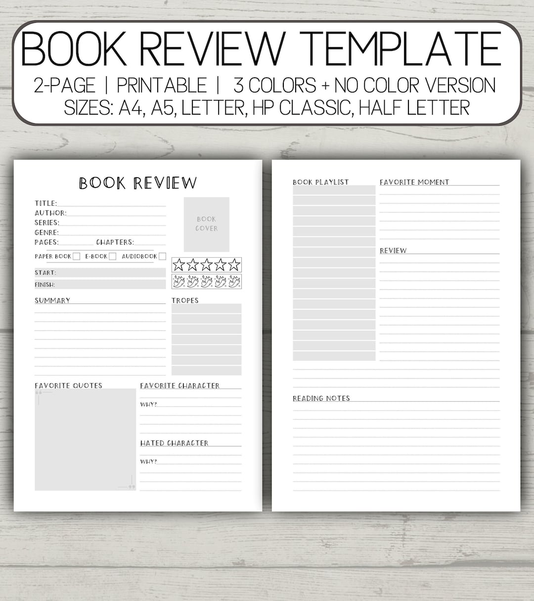 Printable Book Review Template: Reading Journal (digital Download) - Etsy