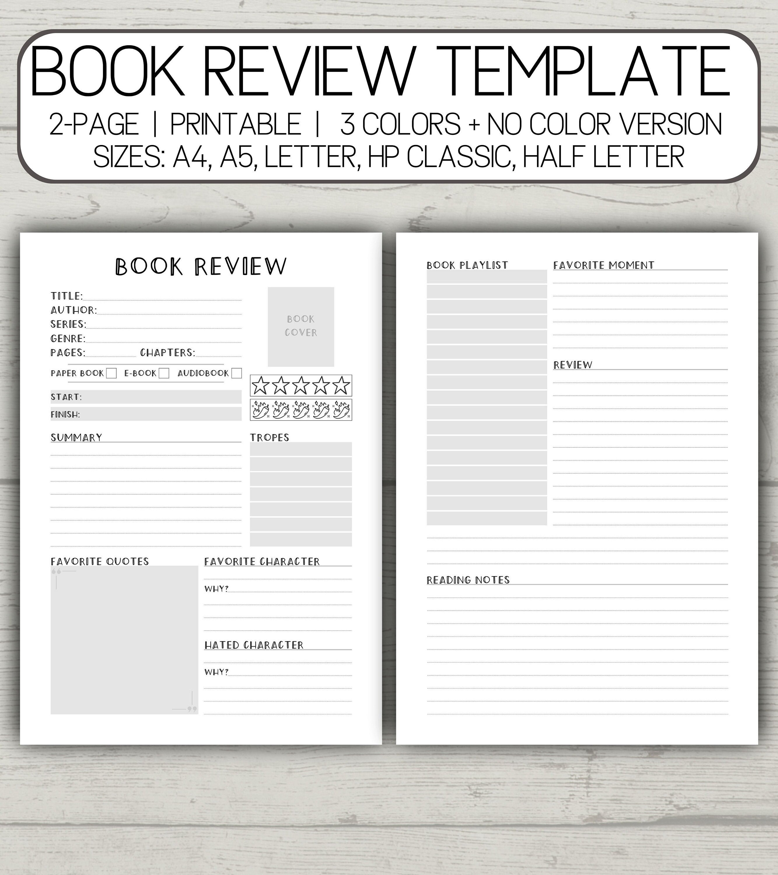 Printable Book Review Template: Reading Journal (digital Download) - Etsy